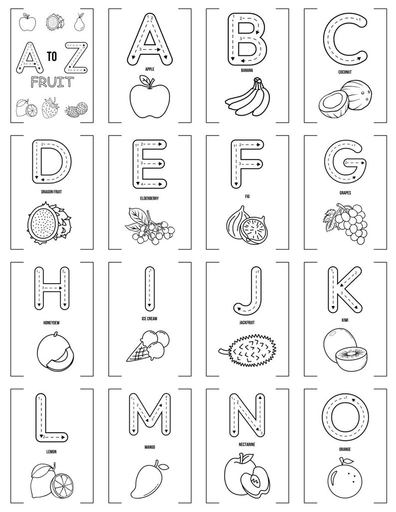 Toddler Fruit Abcs Coloring Activity - Printable Learning Worksheets ...