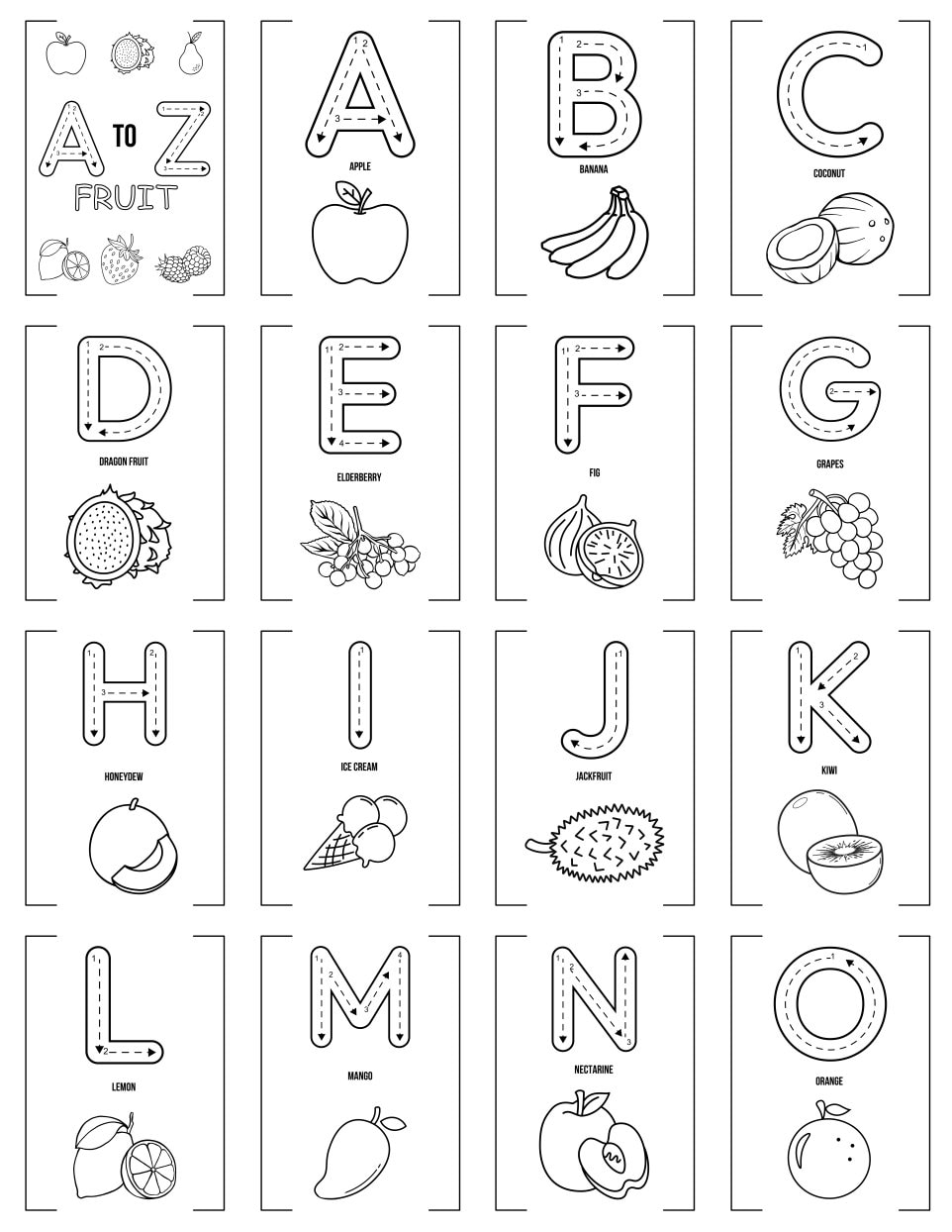 Toddler Fruit Abcs Coloring Activity - Printable Learning Worksheets ...