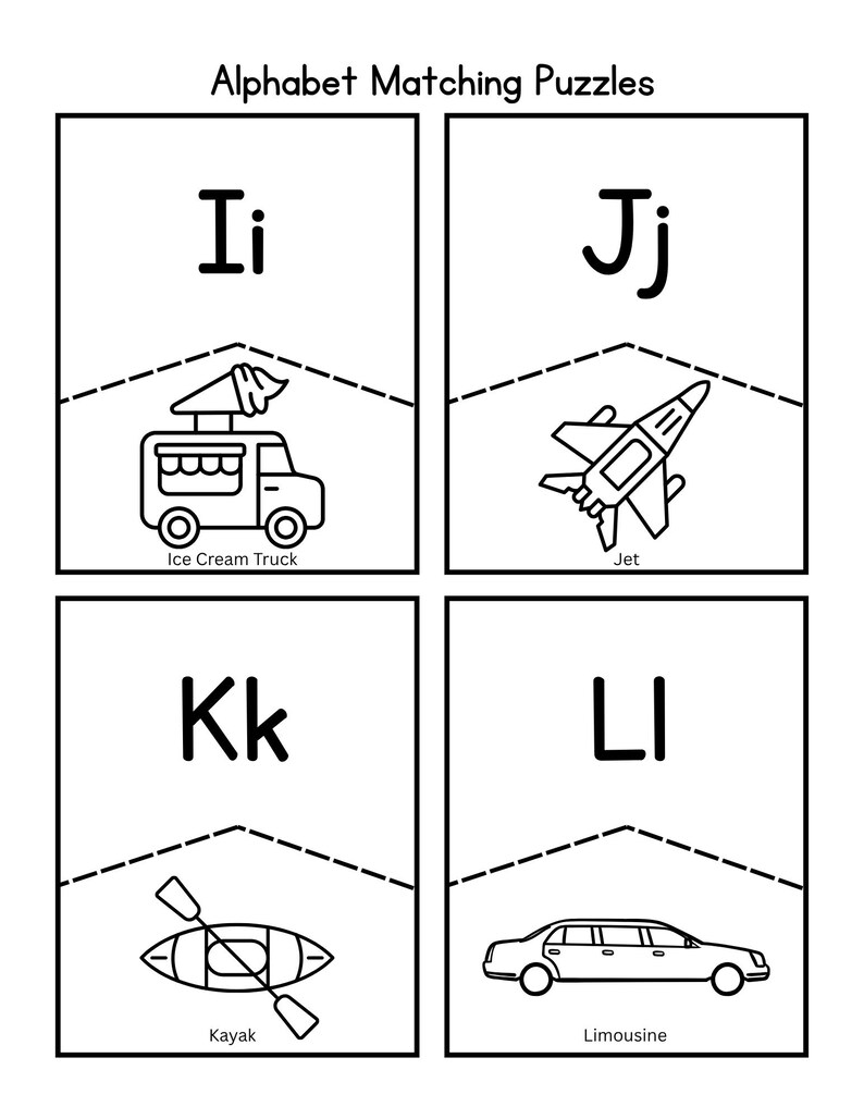 Printable Alphabet Puzzle, Vehicle Matching Game, Toddler Preschool ...