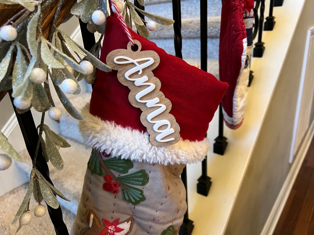 Personalized Christmas Stocking Name Tag - Handcrafted Birch Wood ...