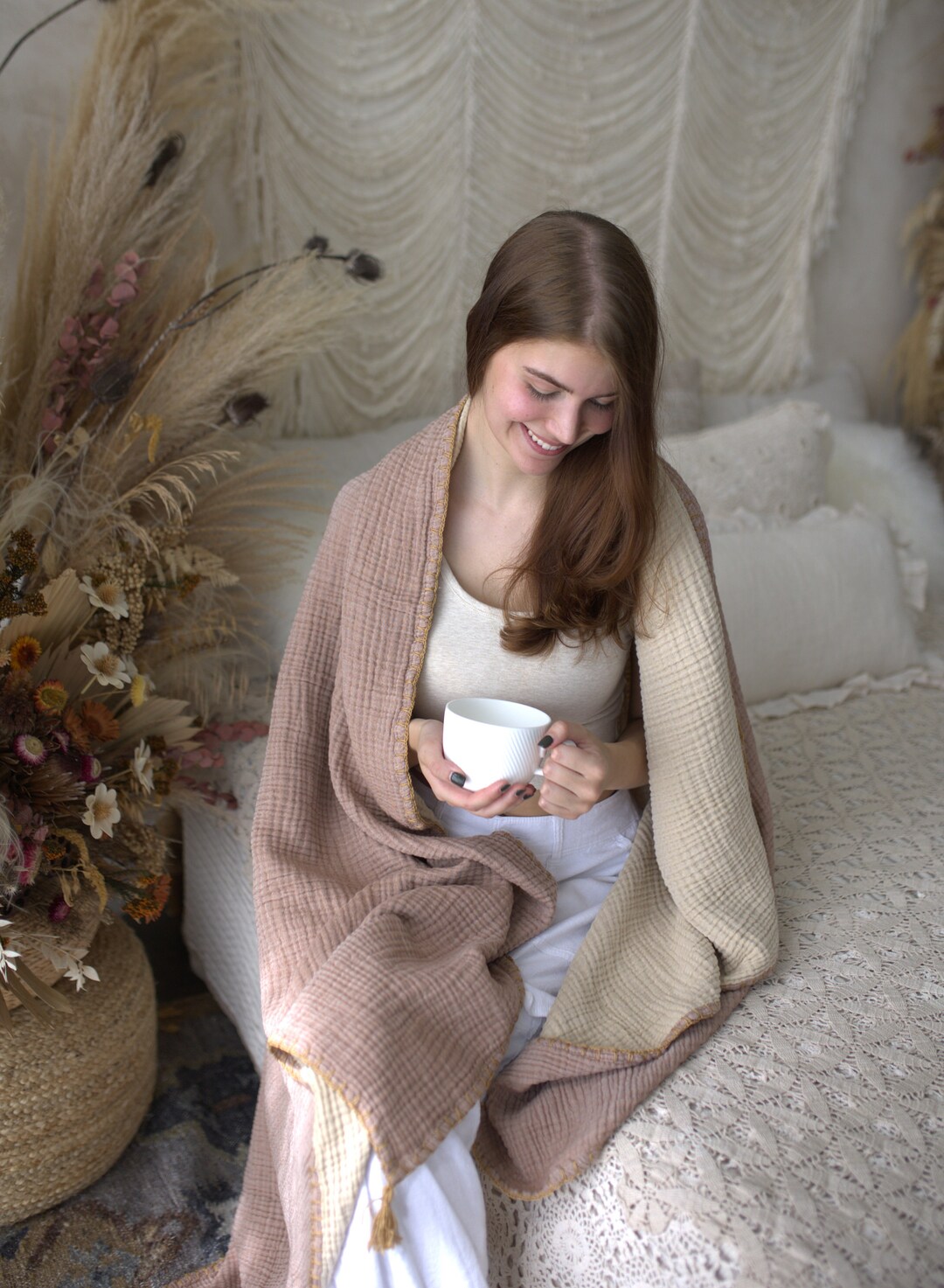 Organik Muslin Blank, 100% Soft Cozy Throw, Cotton Muslin King Queen ...