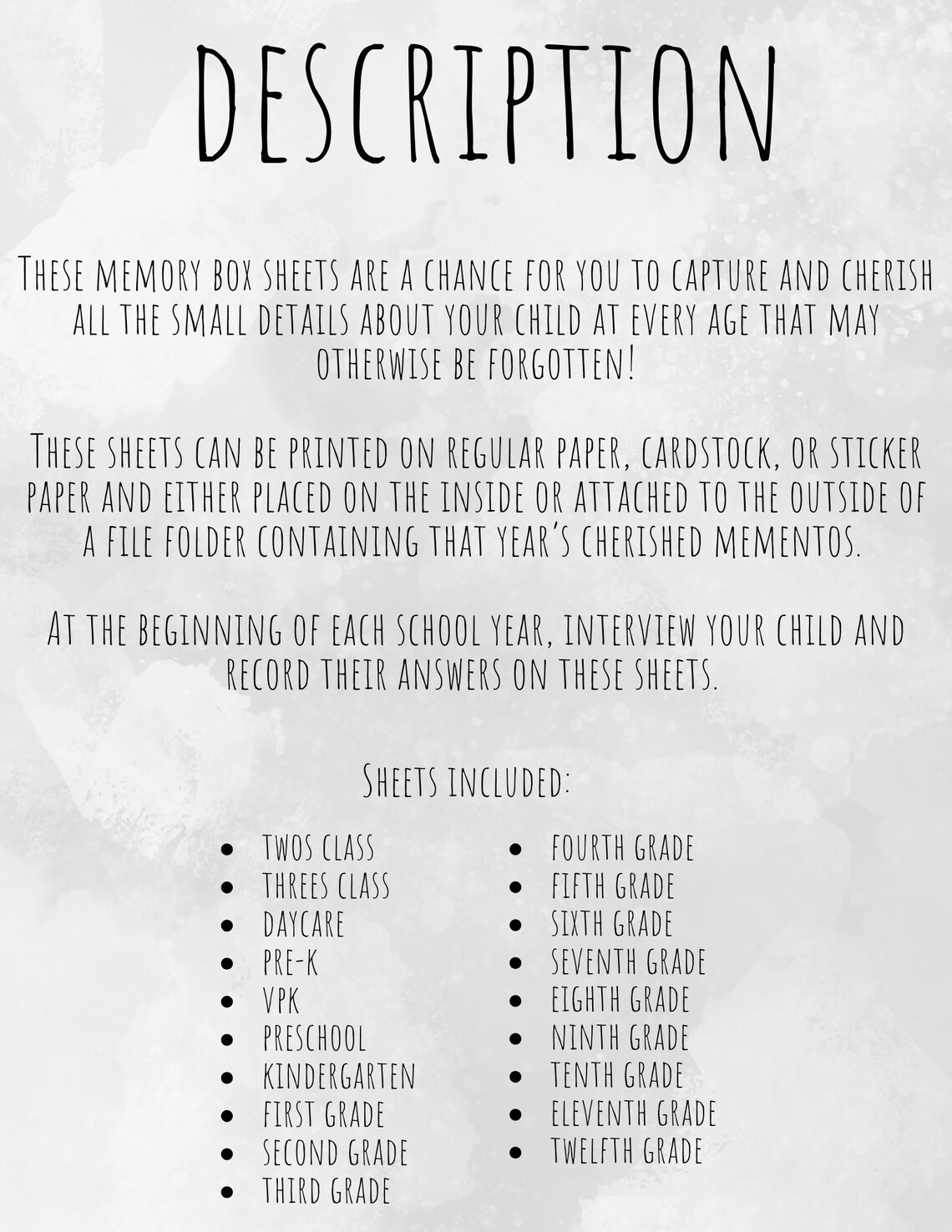 School Years Memory Box Pages | Child Keepsake | Baby Shower Gift ...