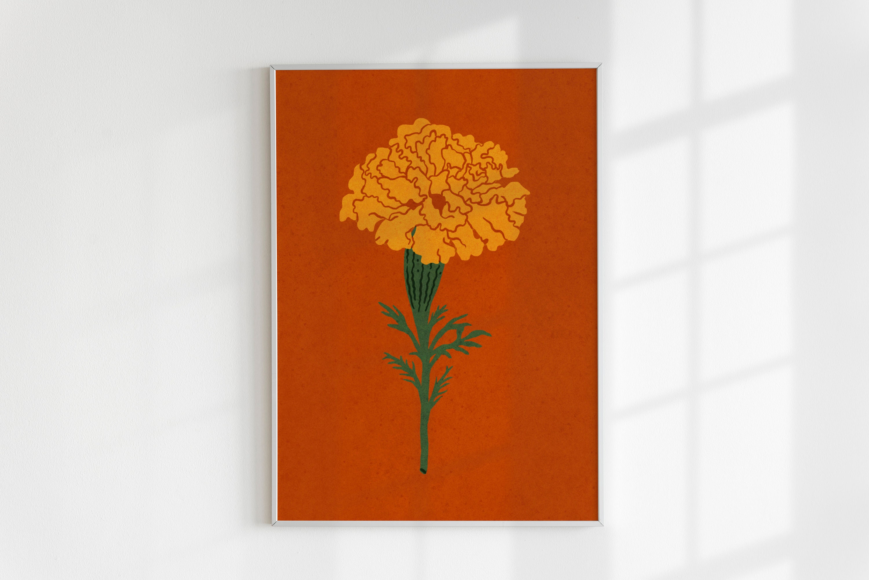 Printable Marigold Illustration, Yellow Flower Poster, Illustrated ...