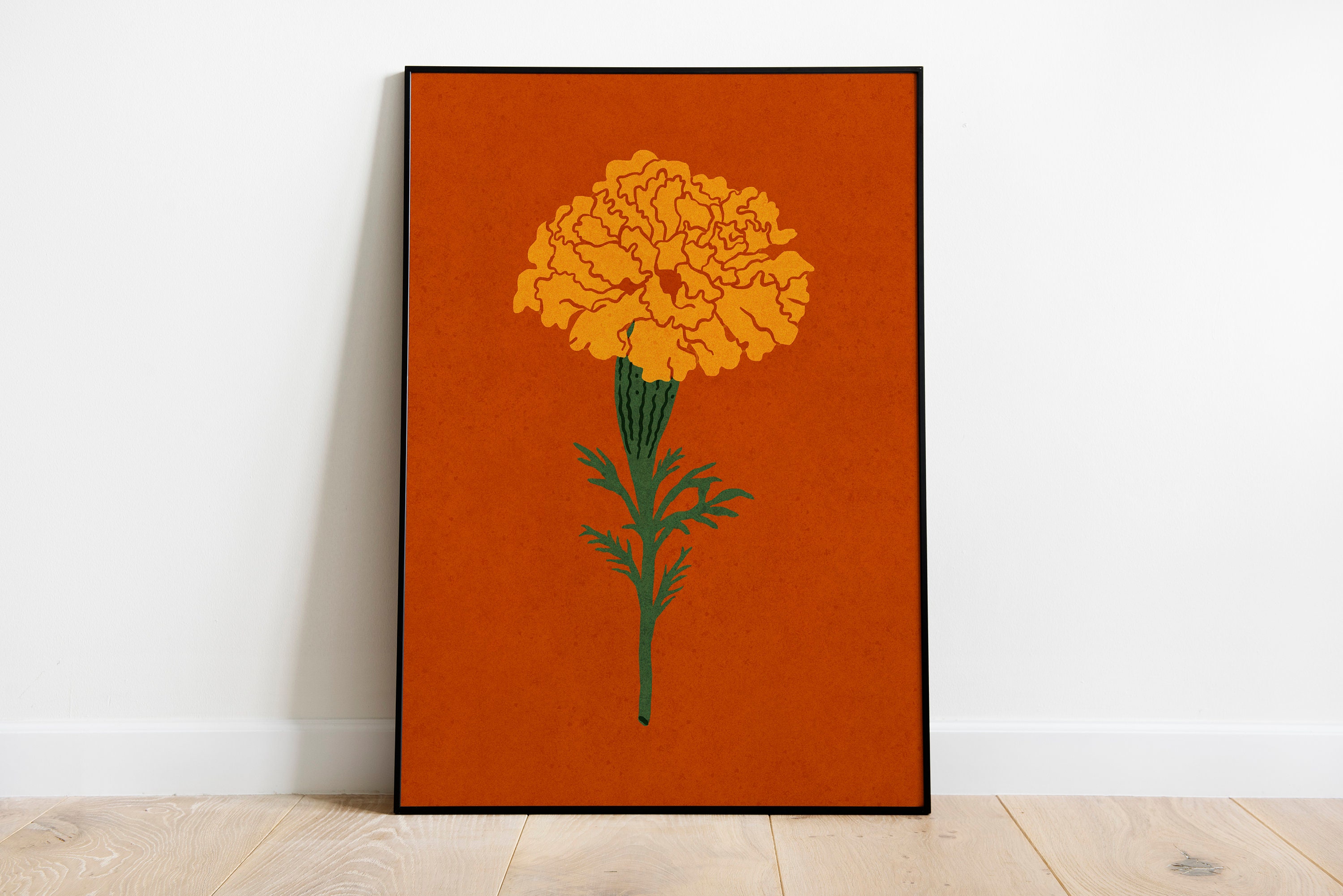 Printable Marigold Illustration, Yellow Flower Poster, Illustrated ...