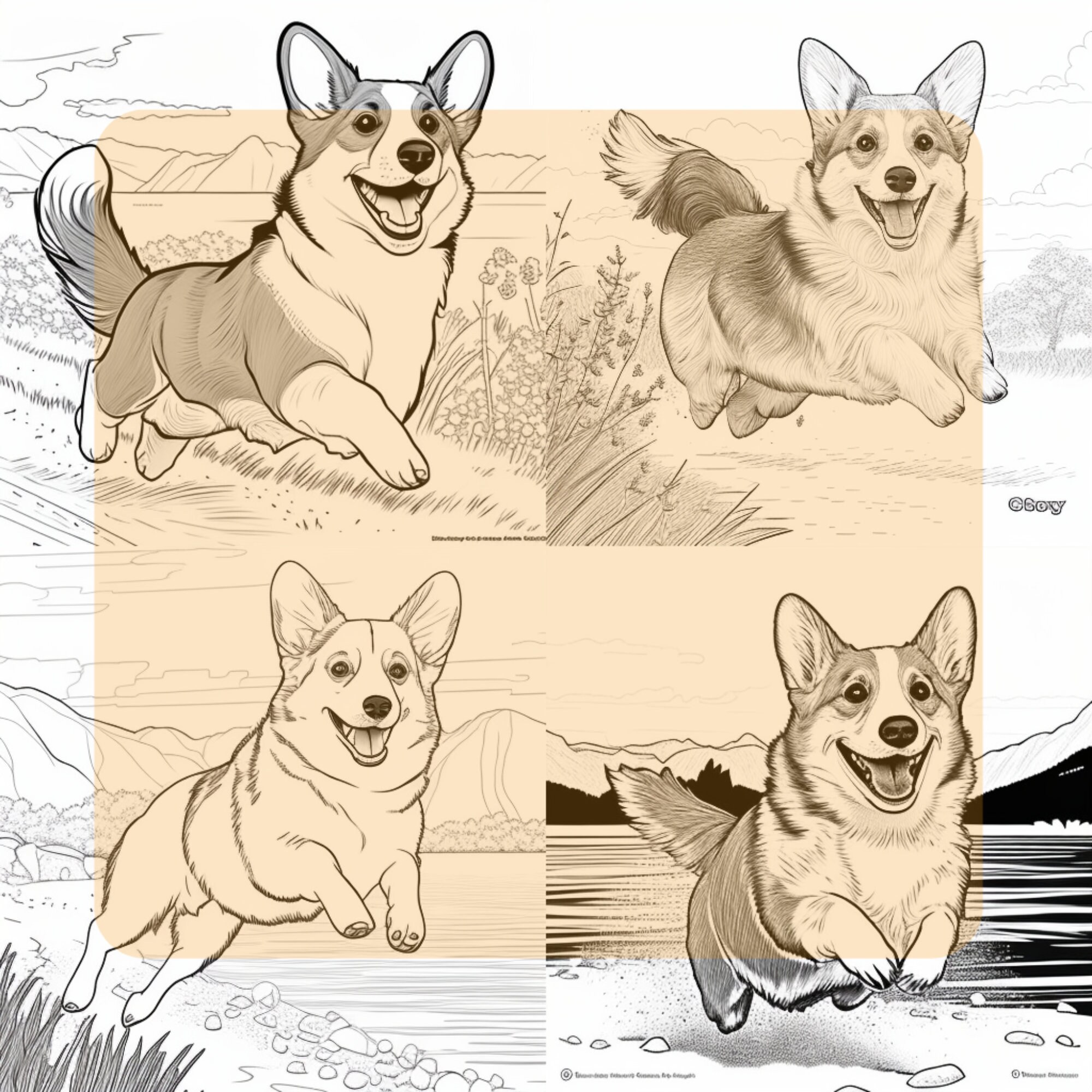 Corgi Coloring Pages: 6 Coloring Book Pages for Kids and Adults 6 Cute ...
