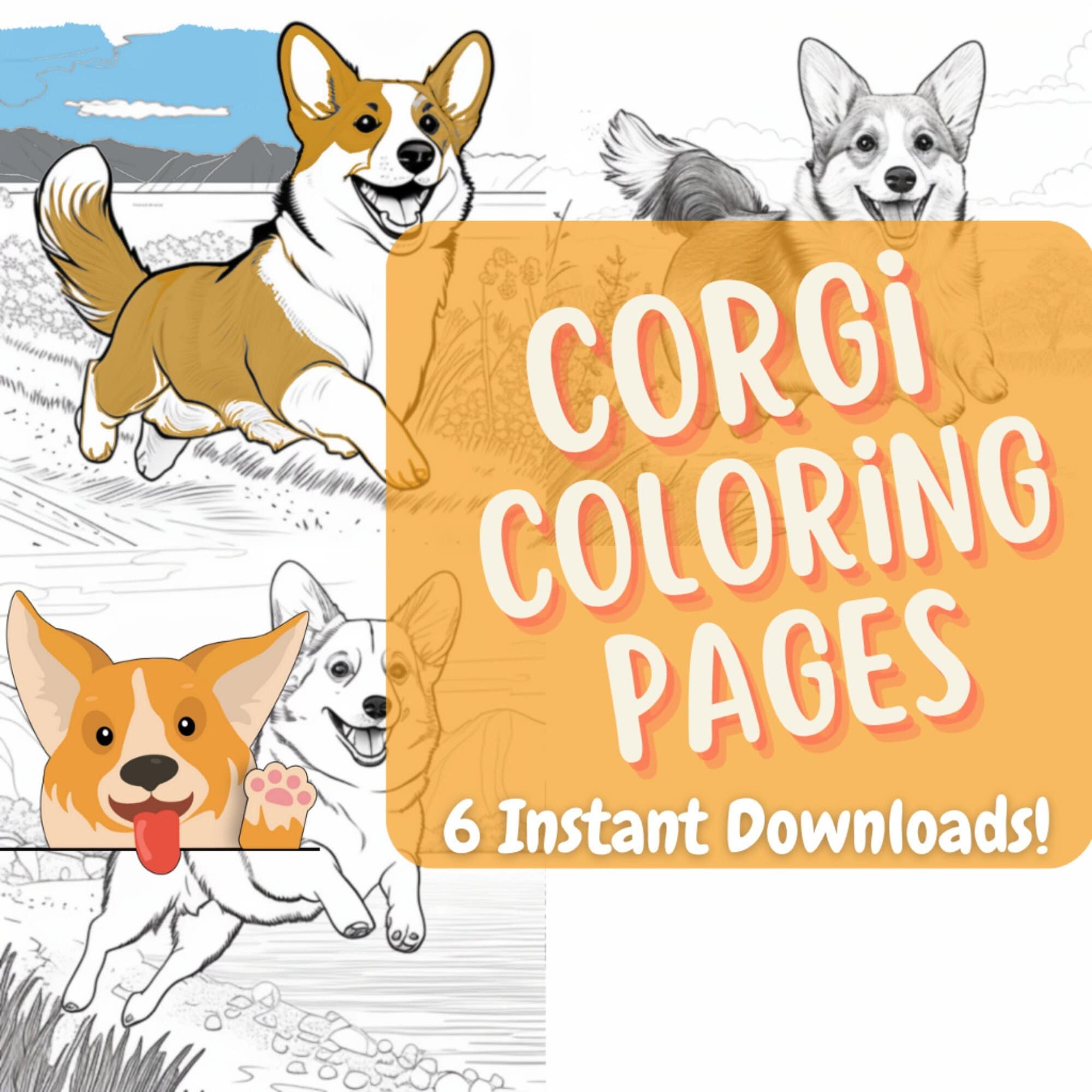 Corgi Coloring Pages: 6 Coloring Book Pages for Kids and Adults 6 Cute ...