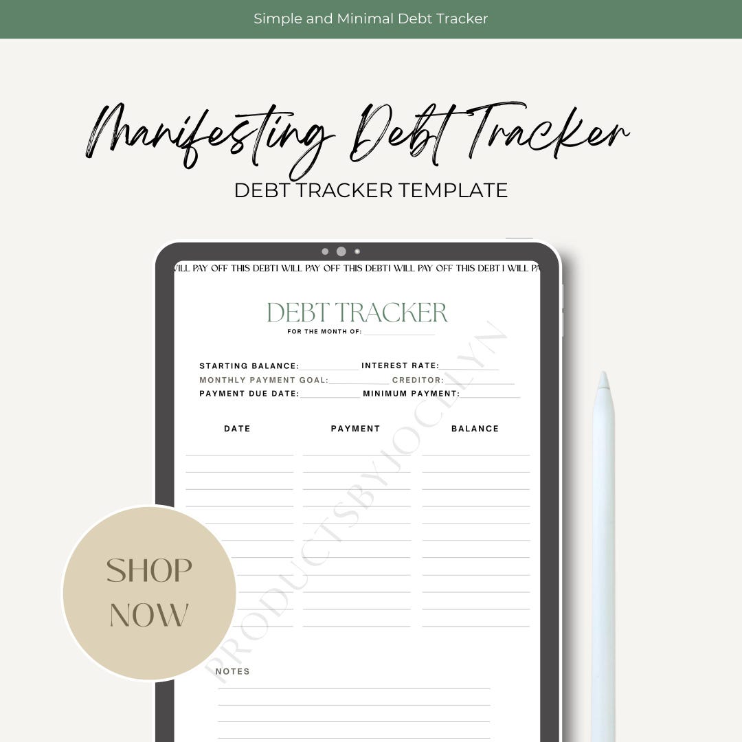 Simple Cute Budget Tracker for Manifesting Debt Freedom - Etsy