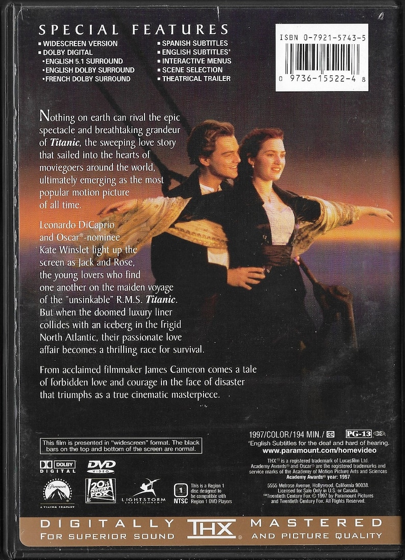 Titanic (DVD, 1997) Romance, Leonardo Dicaprio, Kate Winslet, Bill ...