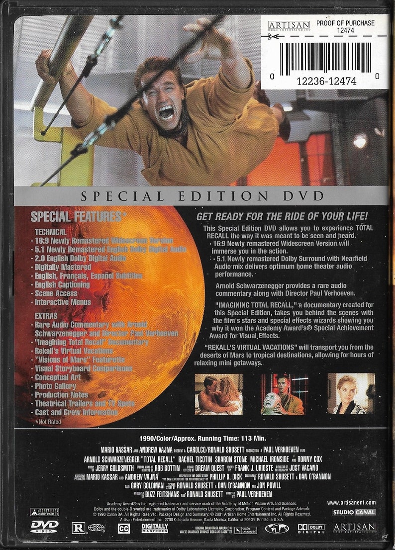 Cyber Monday Deal Total Recall DVD 1990 Sci-fi Arnold - Etsy