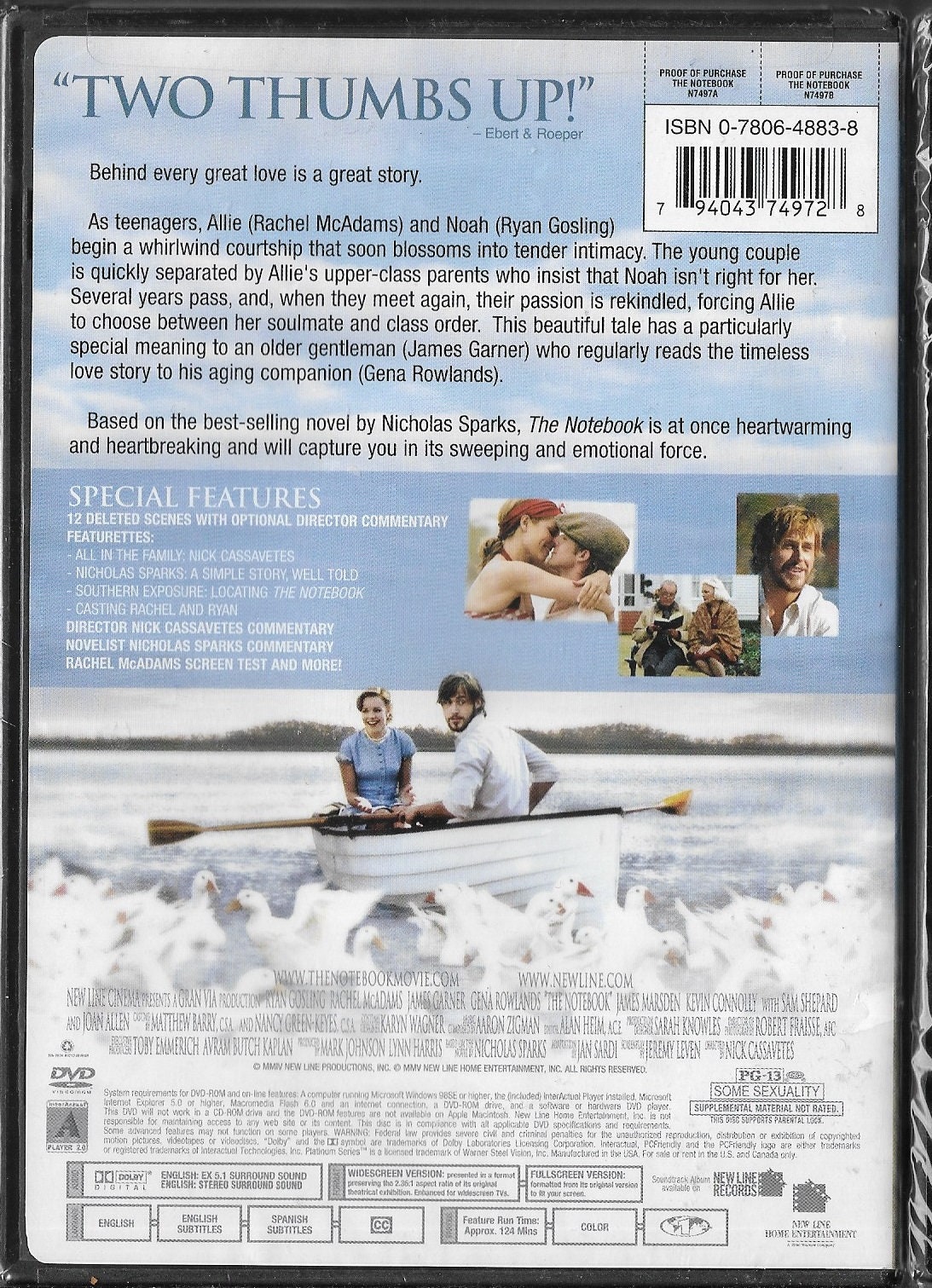 The Notebook (DVD, 2004) Romance, Drama, Ryan Gosling, Rachel Mcadams ...