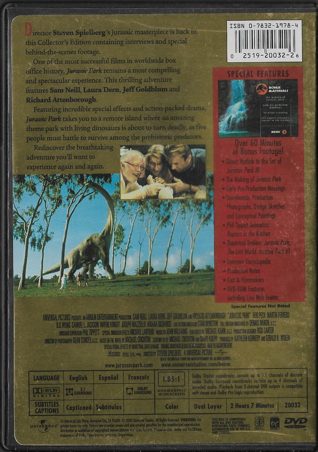 Jurassic Park (DVD, 1993) Sci-fi, Sam Neill, Jeff Goldblum, Samuel L ...