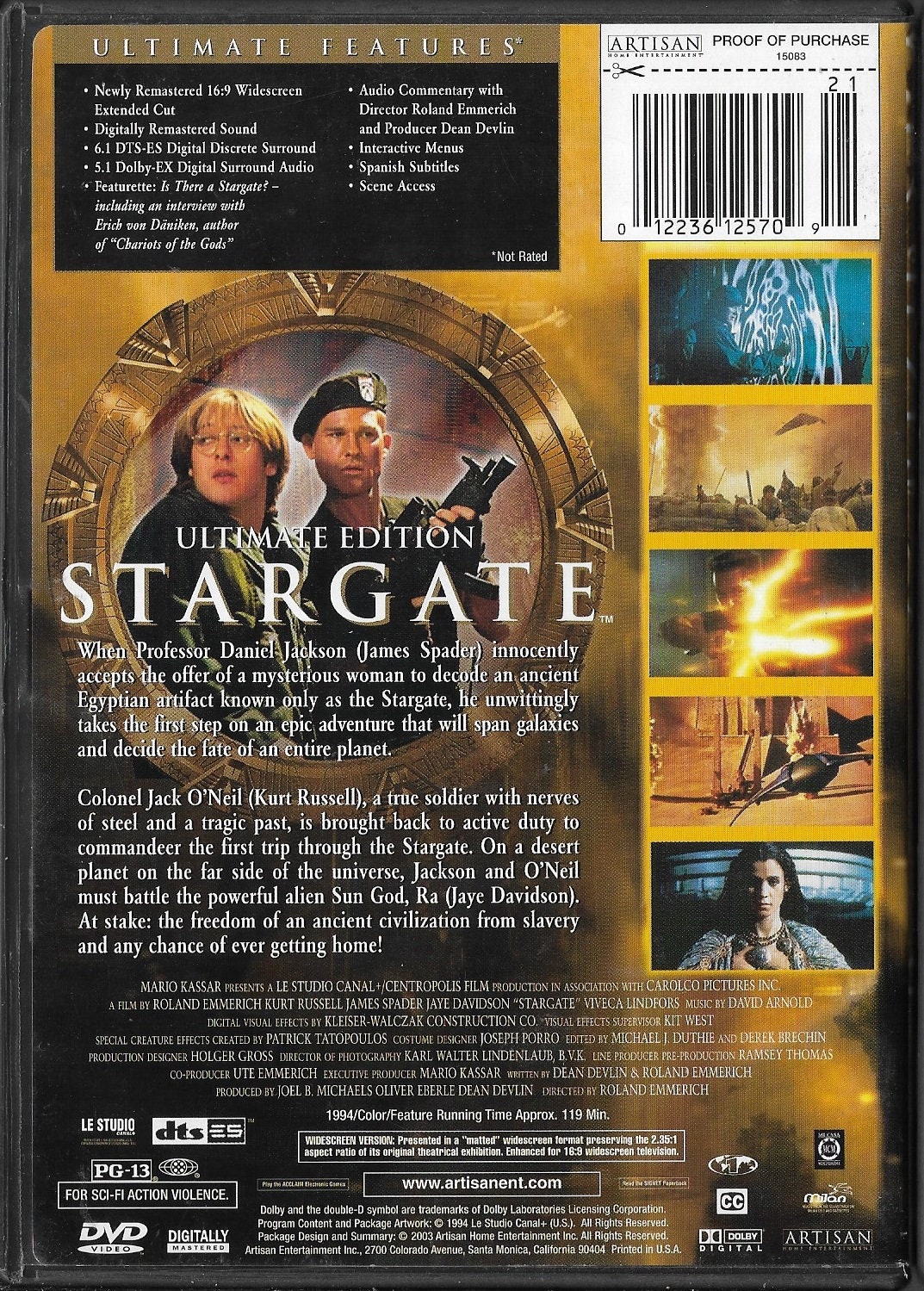 Stargate (DVD, 1994) Sci-fi, Fantasy, Action, Kurt Russell, James ...