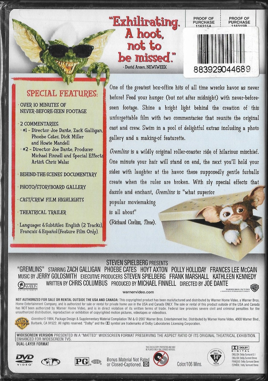 Gremlins (DVD, 1984) Horror, Fantasy, Sci-fi, Mystery, Comedy, Family ...