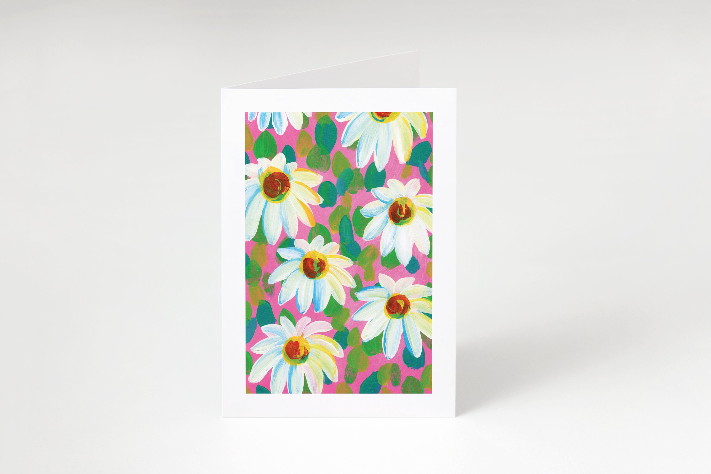 Blank Greeting Card Print of Hand Painted Daisies on Light Pink - Etsy