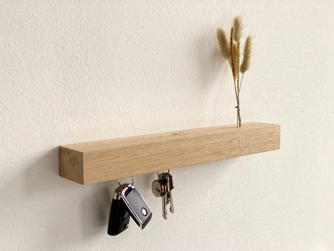 Floating Key Rack Magnetic Wall Shelf Solid Oak Wood Wall Board Shelf ...