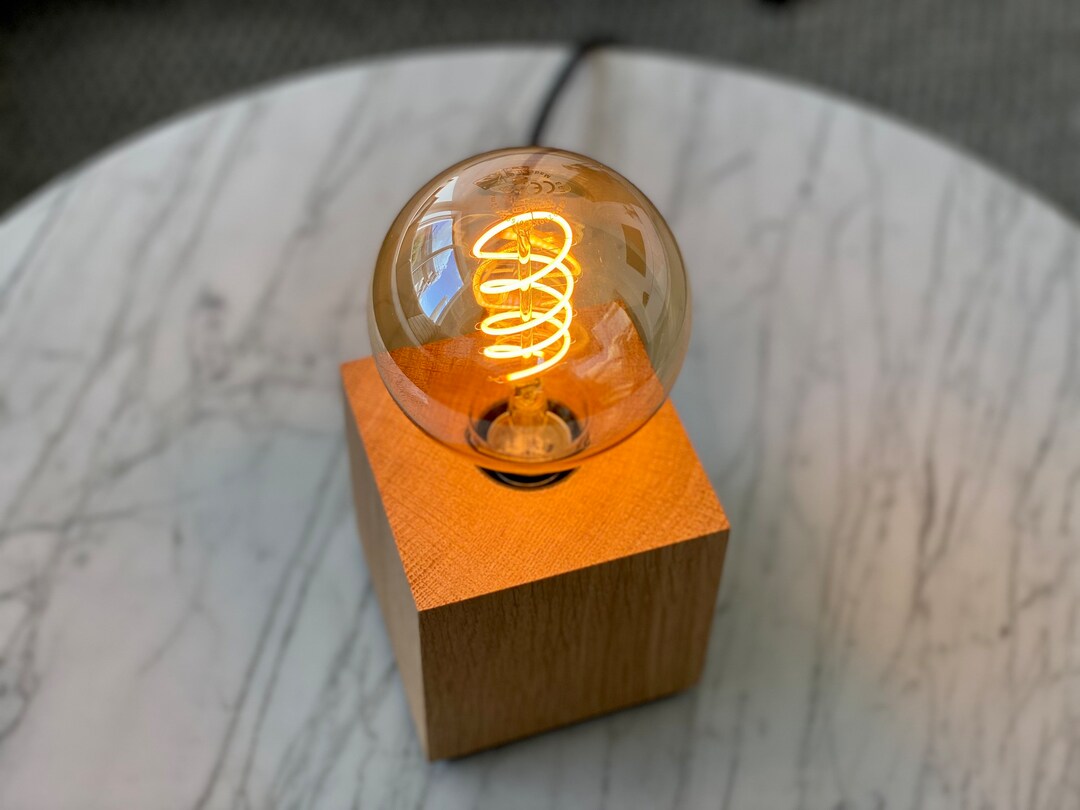 Modern Edison Table Lamp Made of Solid Oak Wood With Dimmer, Plastic or ...