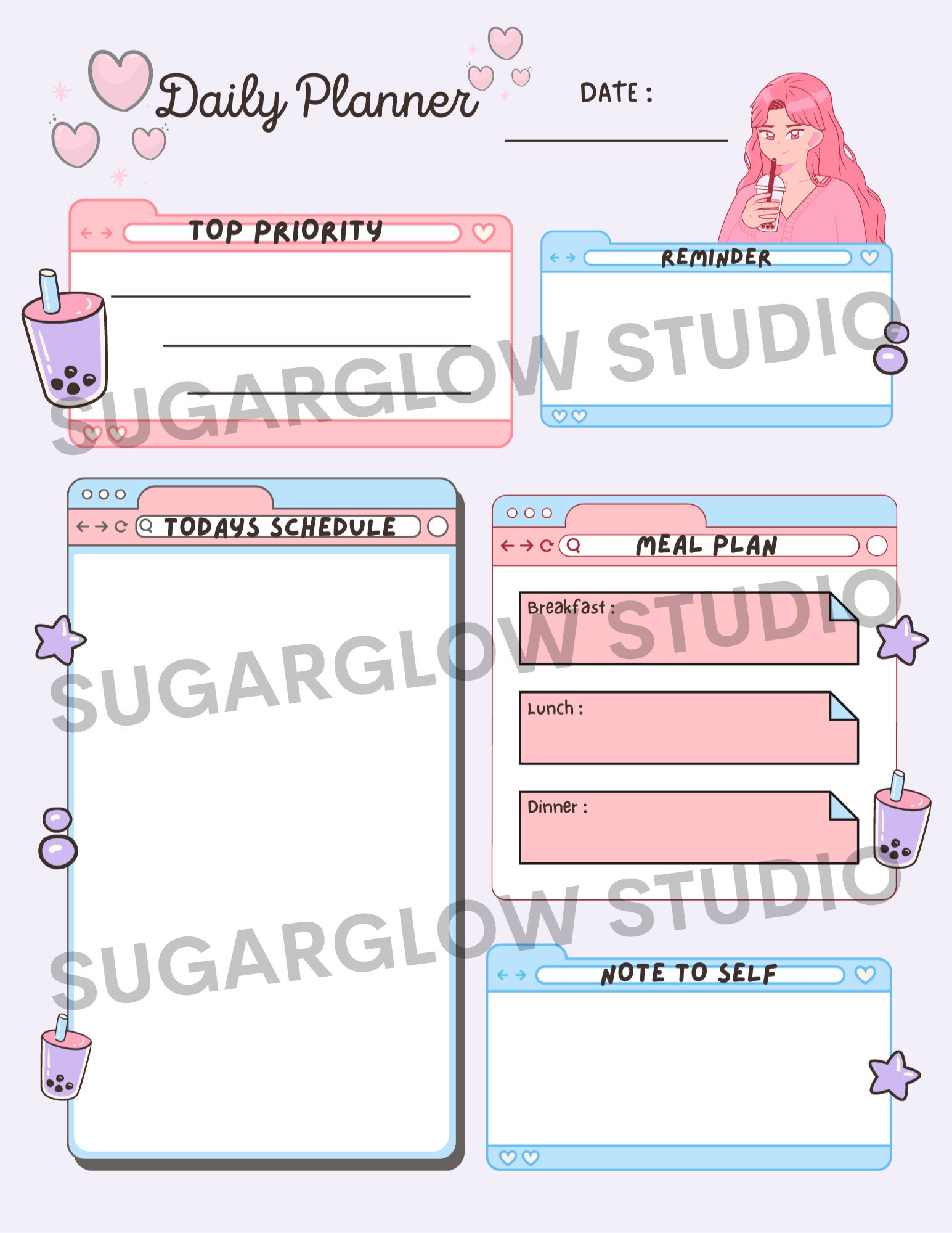Digital Bubble Tea Planner Bundle, Goodnotes Digital Planner Template ...