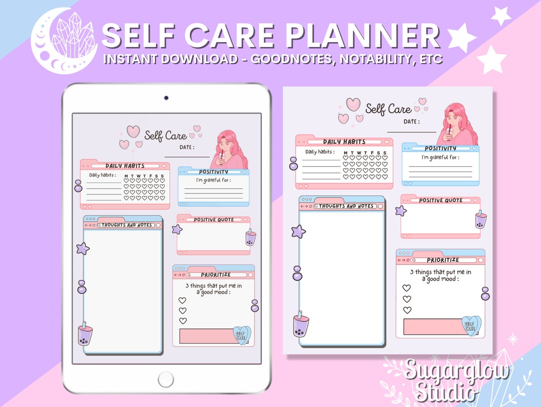 Self Care Bubble Tea Planner, Goodnotes Digital Planner Template PDF ...