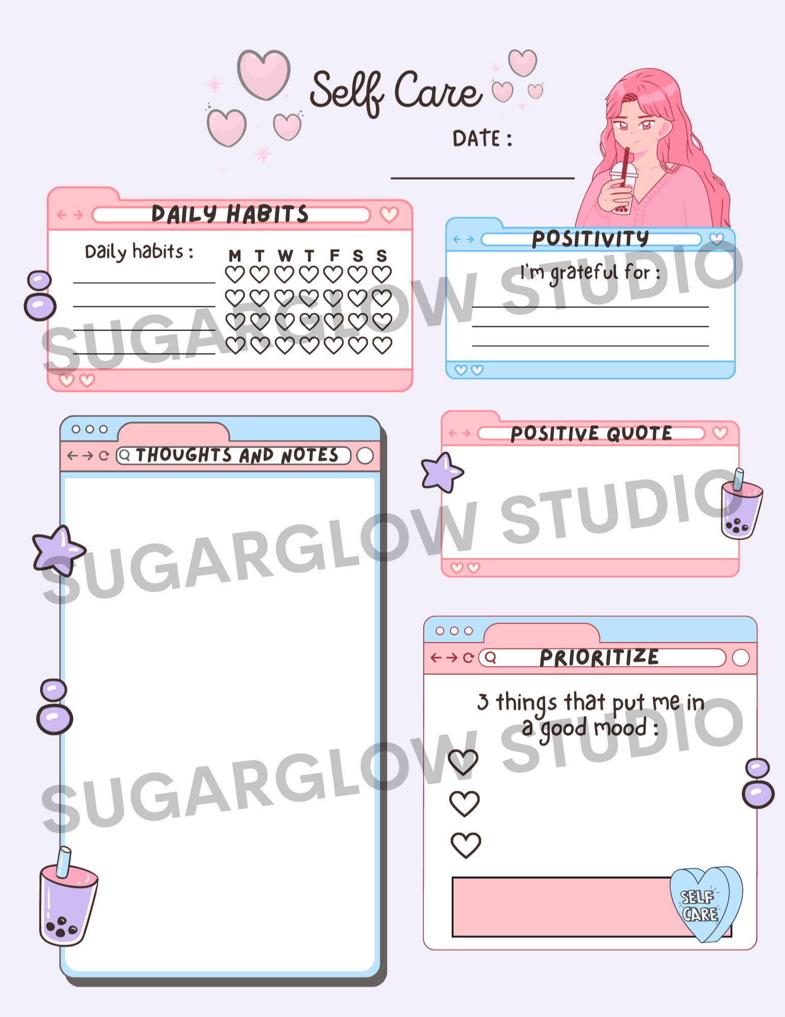 Digital Bubble Tea Planner Bundle, Goodnotes Digital Planner Template ...