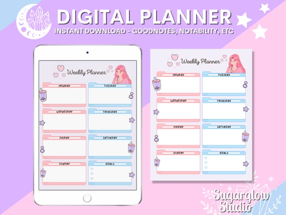 Cute Anime Bubble Tea Weekly Planner Goodnotes Digital - Etsy