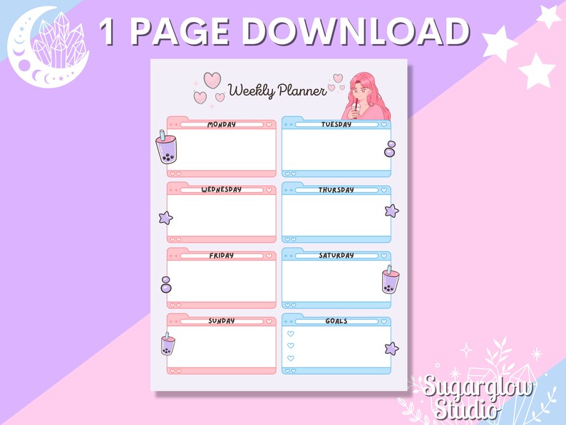 Cute Anime Bubble Tea Weekly Planner, Goodnotes Digital Planner ...