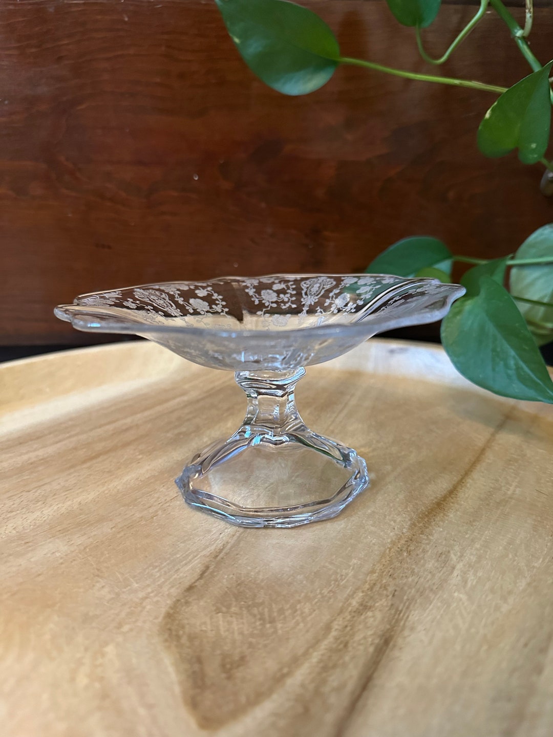 Vintage Cambridge Glass Etched Pedestal Cheese Stand Dish Rose - Etsy