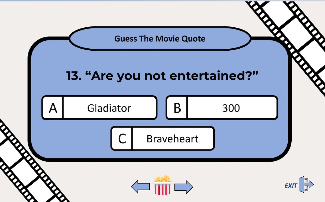 Guess the Movie Quote Trivia Powerpoint Quiz 50 Questions Downloadable ...