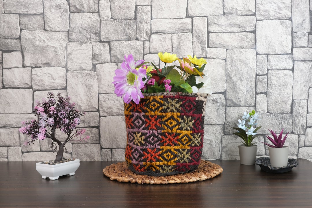 Flower Pot Holders, Indoor Planters, Kilim Planter, Round Planter Cover ...