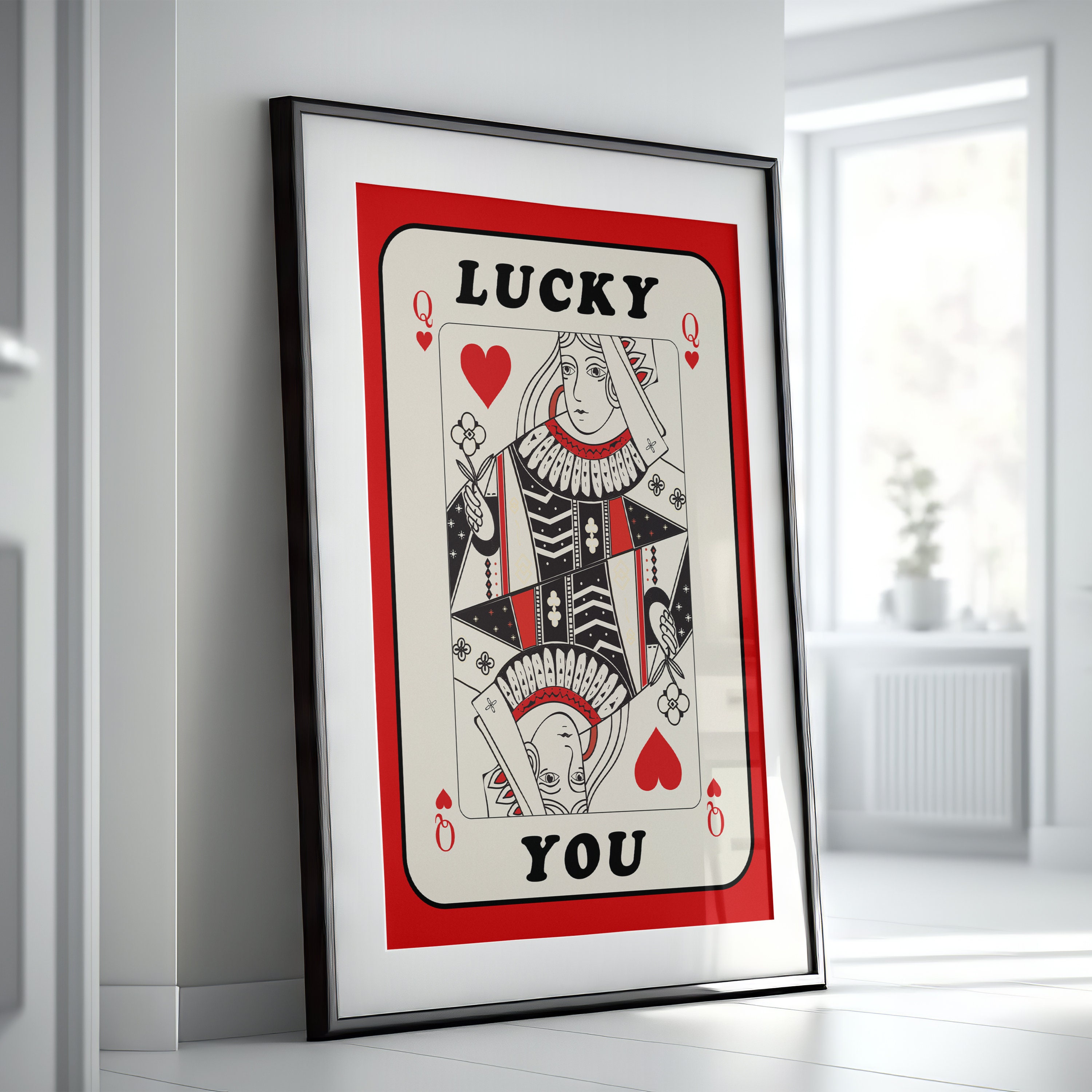Trendy Retro Wall Art Print, Set of 6 Ace Card Red Aesthetic, Funky ...