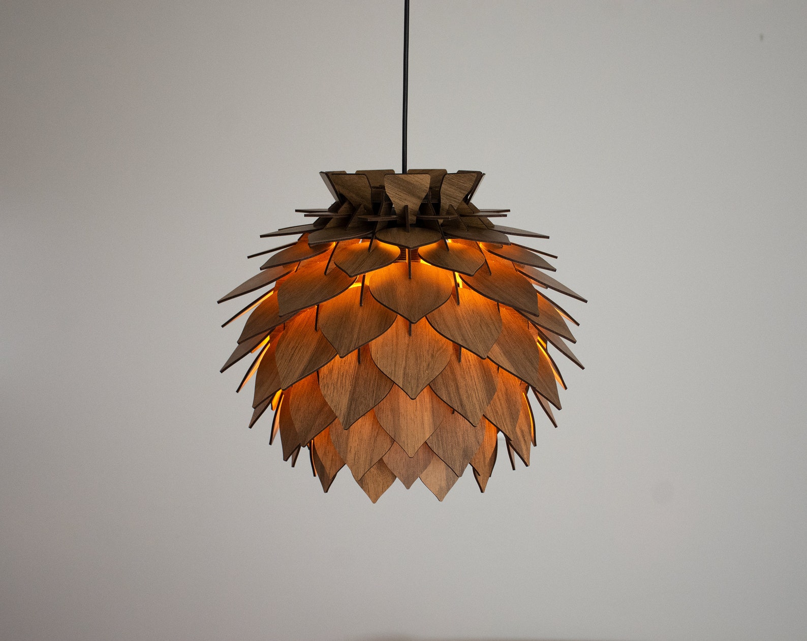 Wooden Pine Cone Modern Chandelier Lamp Wood Pendant Light Dining Room ...