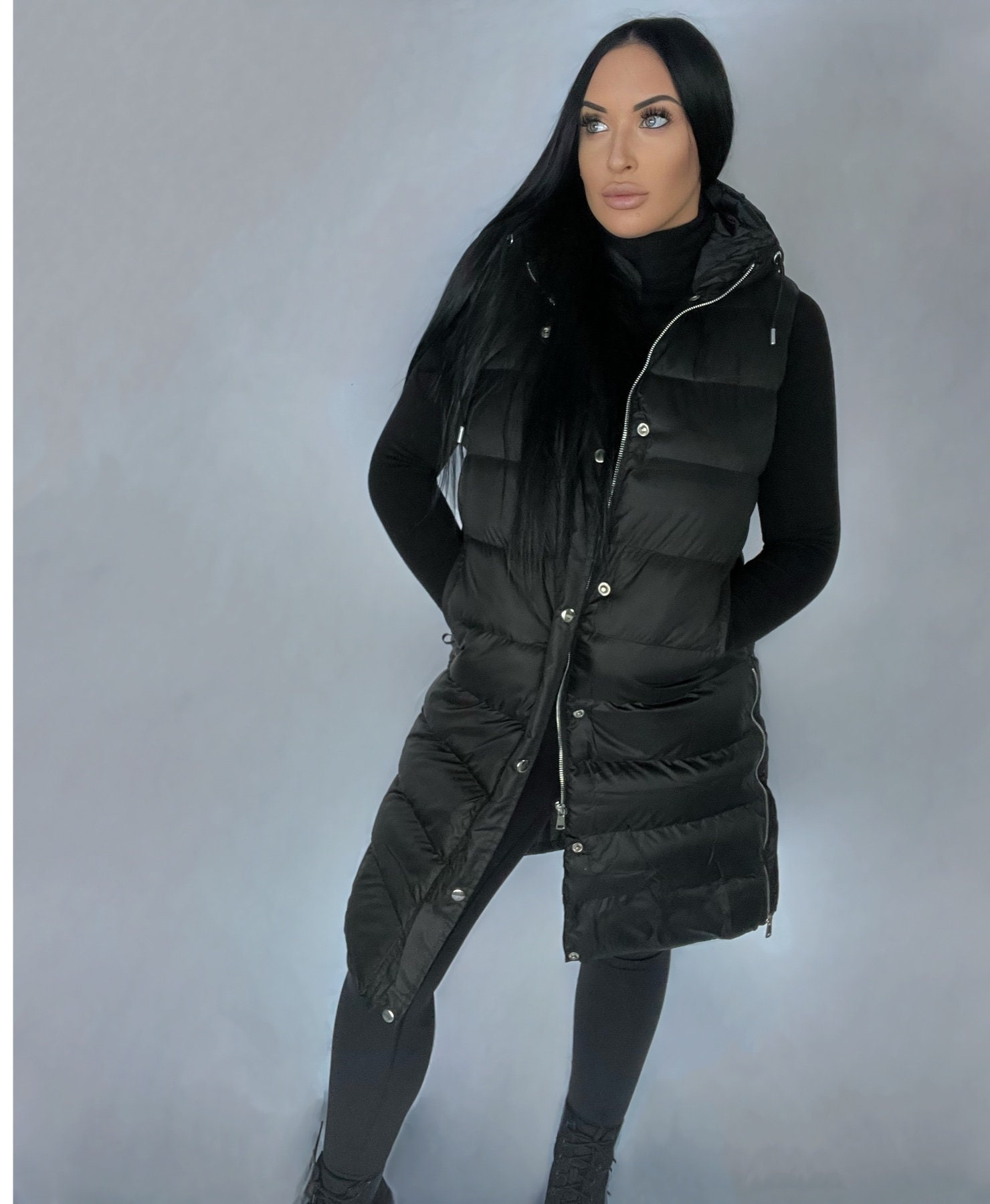 Longline Detailed Vest in Black - Etsy