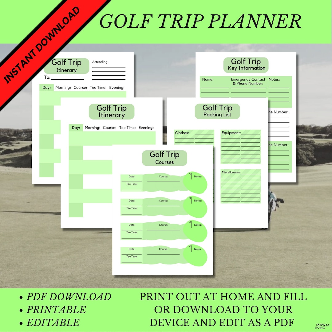 Golf Trip Planner, PDF Itinerary, Printable Trip Planner, Digital ...