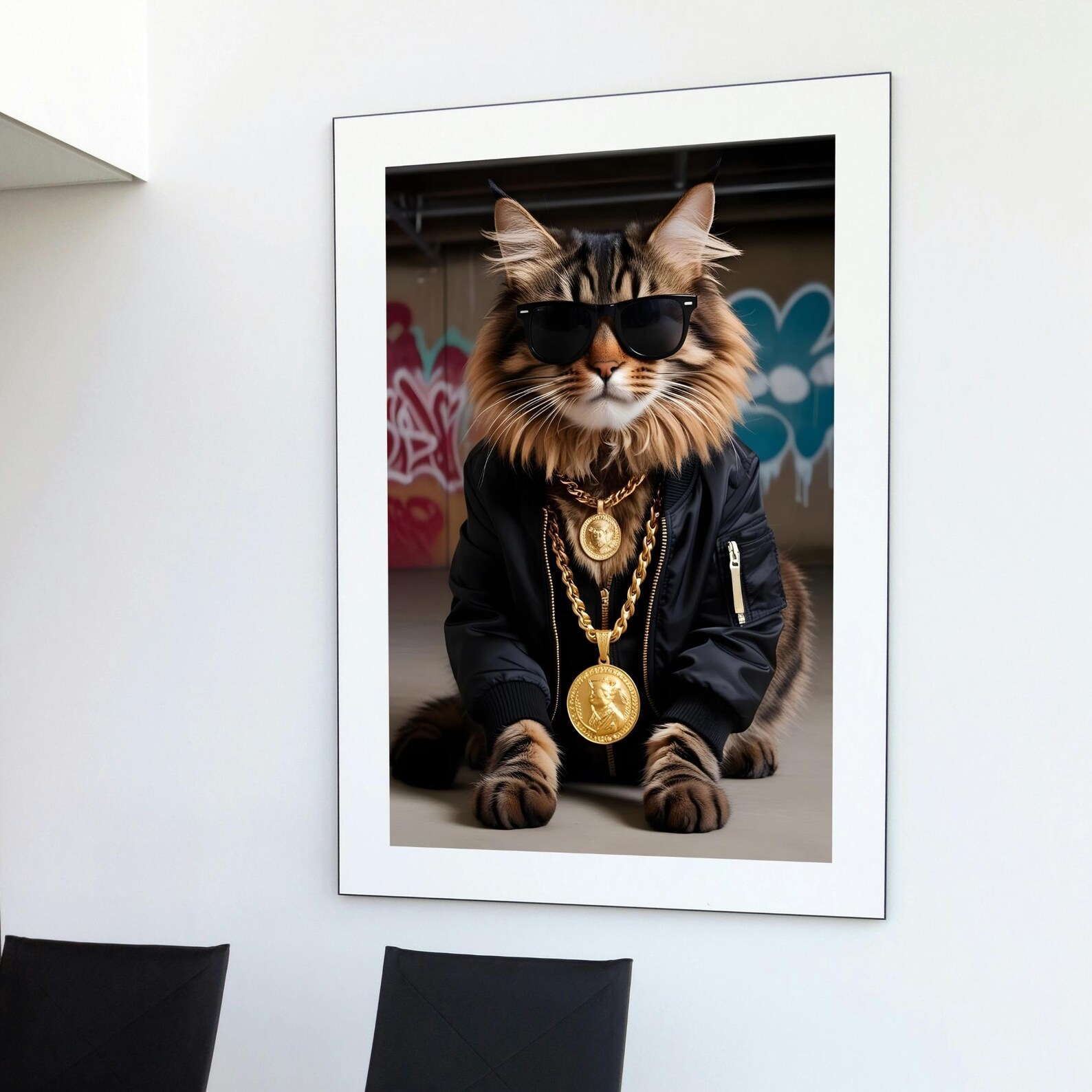 Funky Cat Wall Art Digital Download A2, gangster Vibes Theme, Cat Lover ...