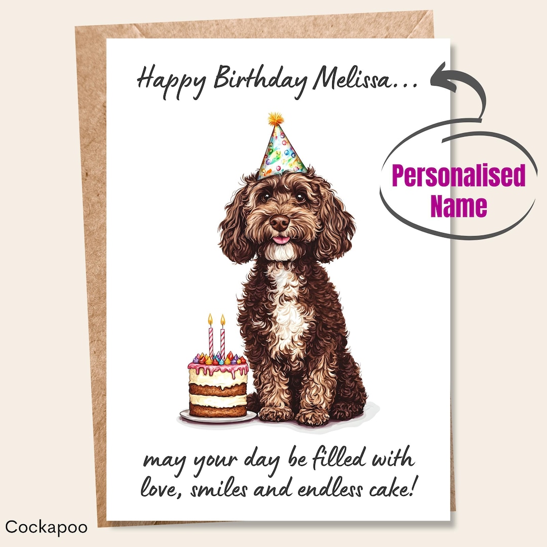 Personalised Cockapoo Birthday Card, Custom Dog Greeting Card, Gift for ...