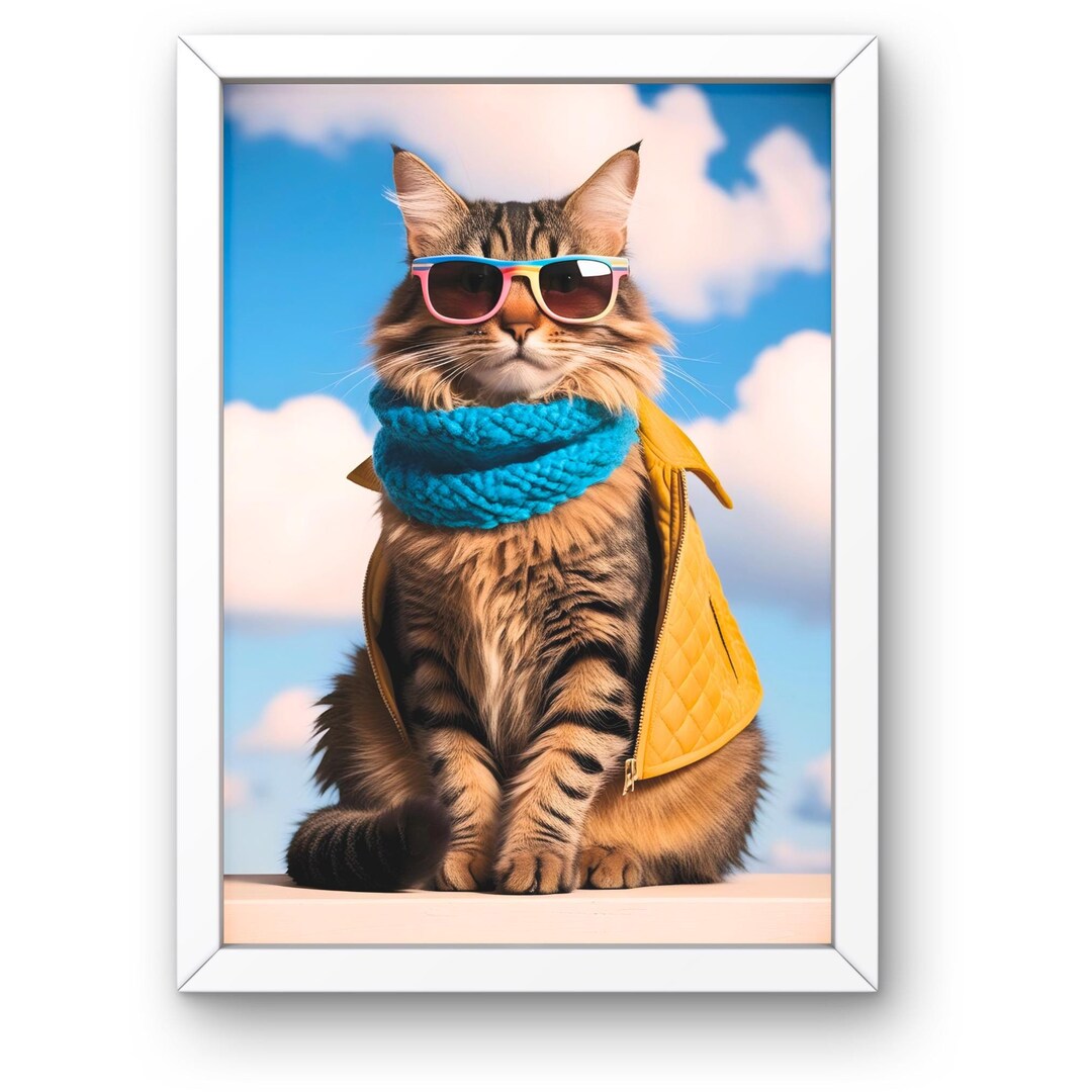 Funky Cat Wall Art Digital Download A2, fashionista Theme, Cat Lover ...