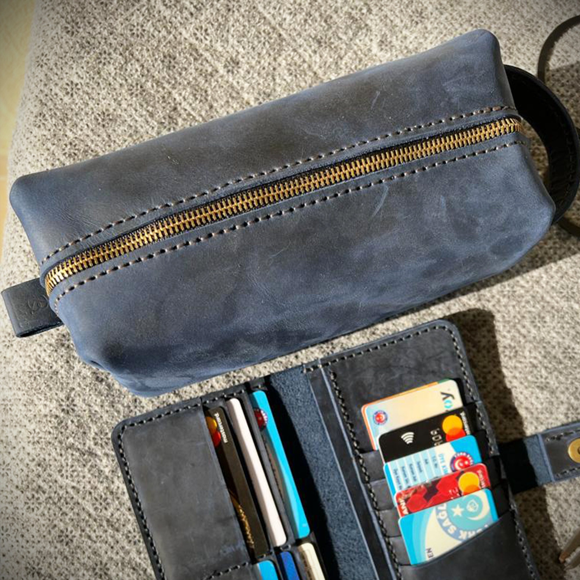 Leather Dopp Kit PATTERN, Blue Leather Dopp Kit Pdf, Leather Toiletry ...