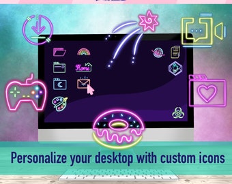 Computer Icon Pack | Neon Themed | Cute Aesthetic Bundle | Custom Icons ...