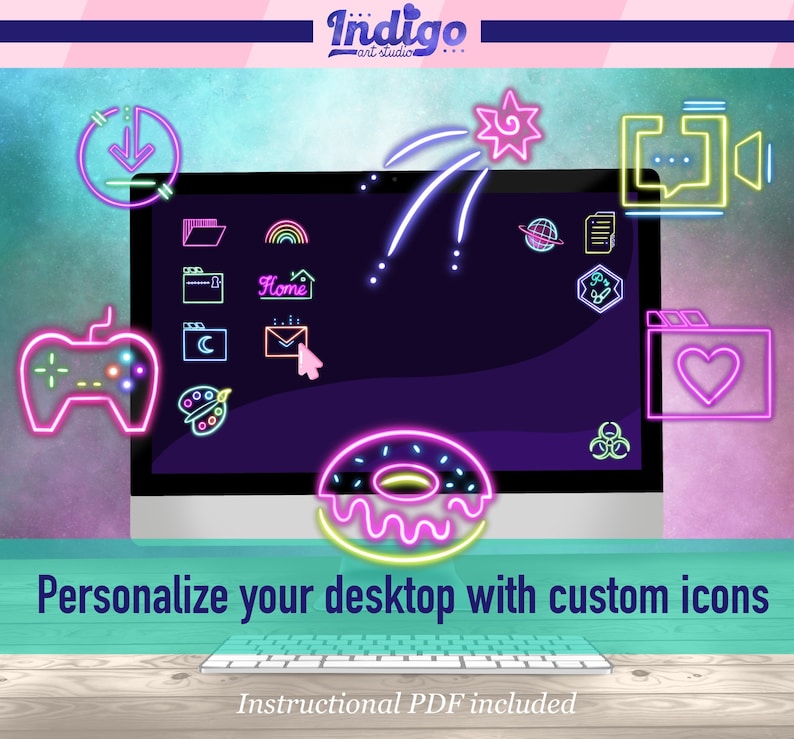 Computer Icon Pack | Neon Themed | Cute Aesthetic Bundle | Custom Icons ...
