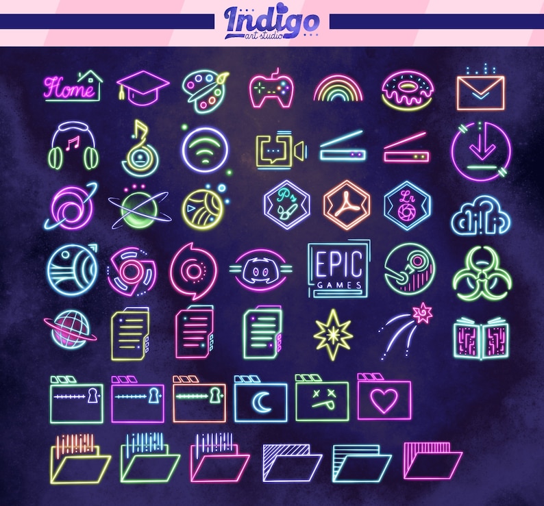 Computer Icon Pack | Neon Themed | Cute Aesthetic Bundle | Custom Icons ...