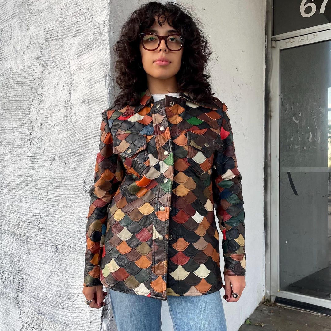 Vintage 70s Patchwork Fish-scale Leather Jacket - Etsy