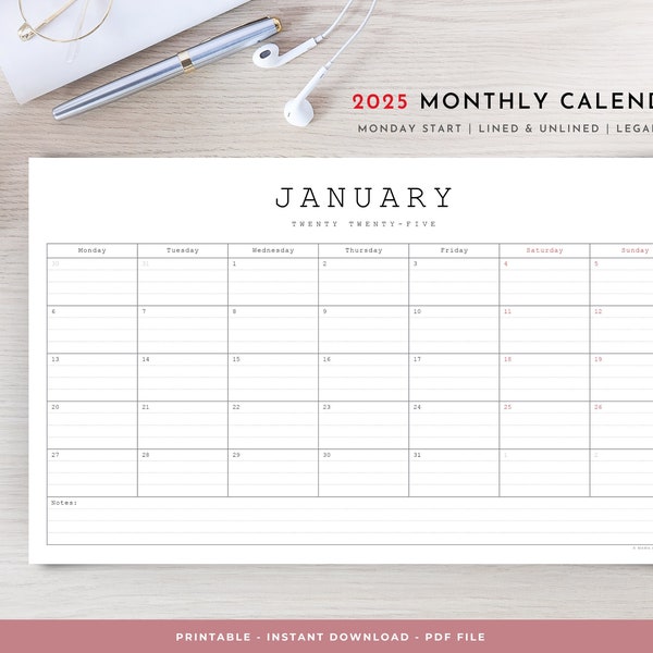 Minimalist 2025 Monthly Calendar - Etsy