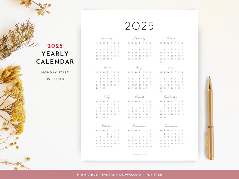 2025 Monthly & Yearly Printable Desk Calendar Vertical Letter Size 8.5 ...