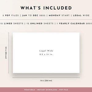 2025 Monthly & Yearly Printable Wall Calendar Horizontal Legal Size 8.5 ...