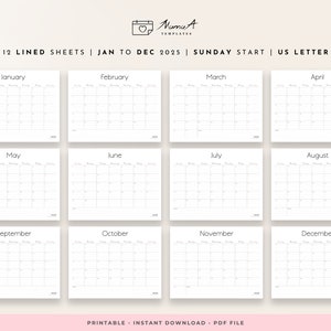 2025 Monthly & Yearly Printable Desk Calendar Horizontal Letter Size 8 ...