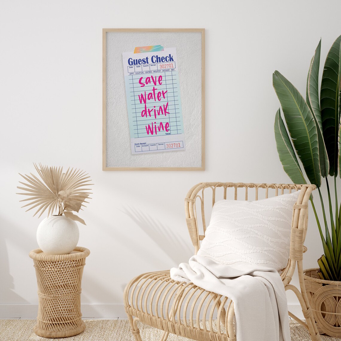 Guest Check Art,digital Download, Receipt Poster, Save Water Drink Wine ...