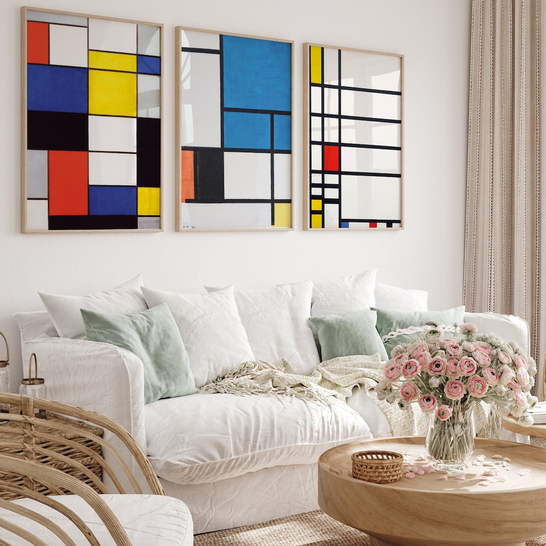 Set of 3 Piet Mondrian Print, Geometric Wall Set, Piet Mondrian, Modern ...