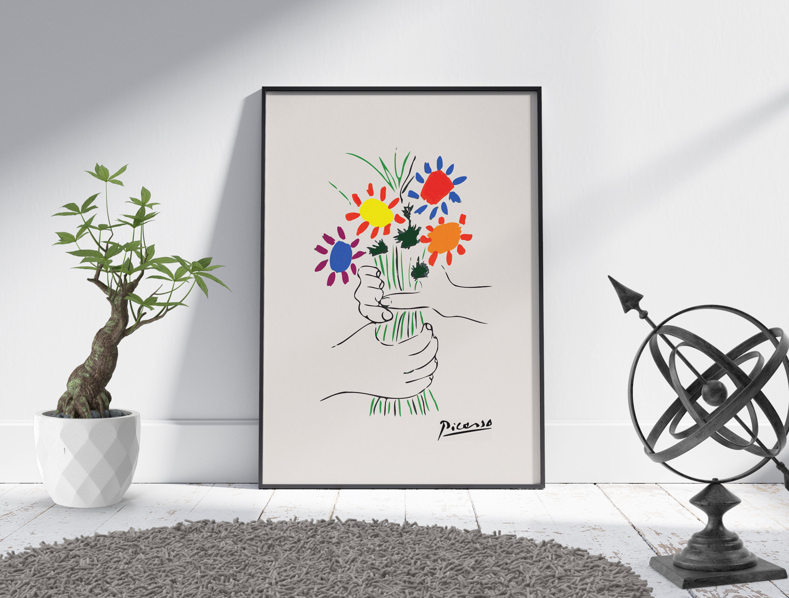 Pablo Picasso Poster, Bouquet of Peace Flowers, Exhibition Vintage Line ...