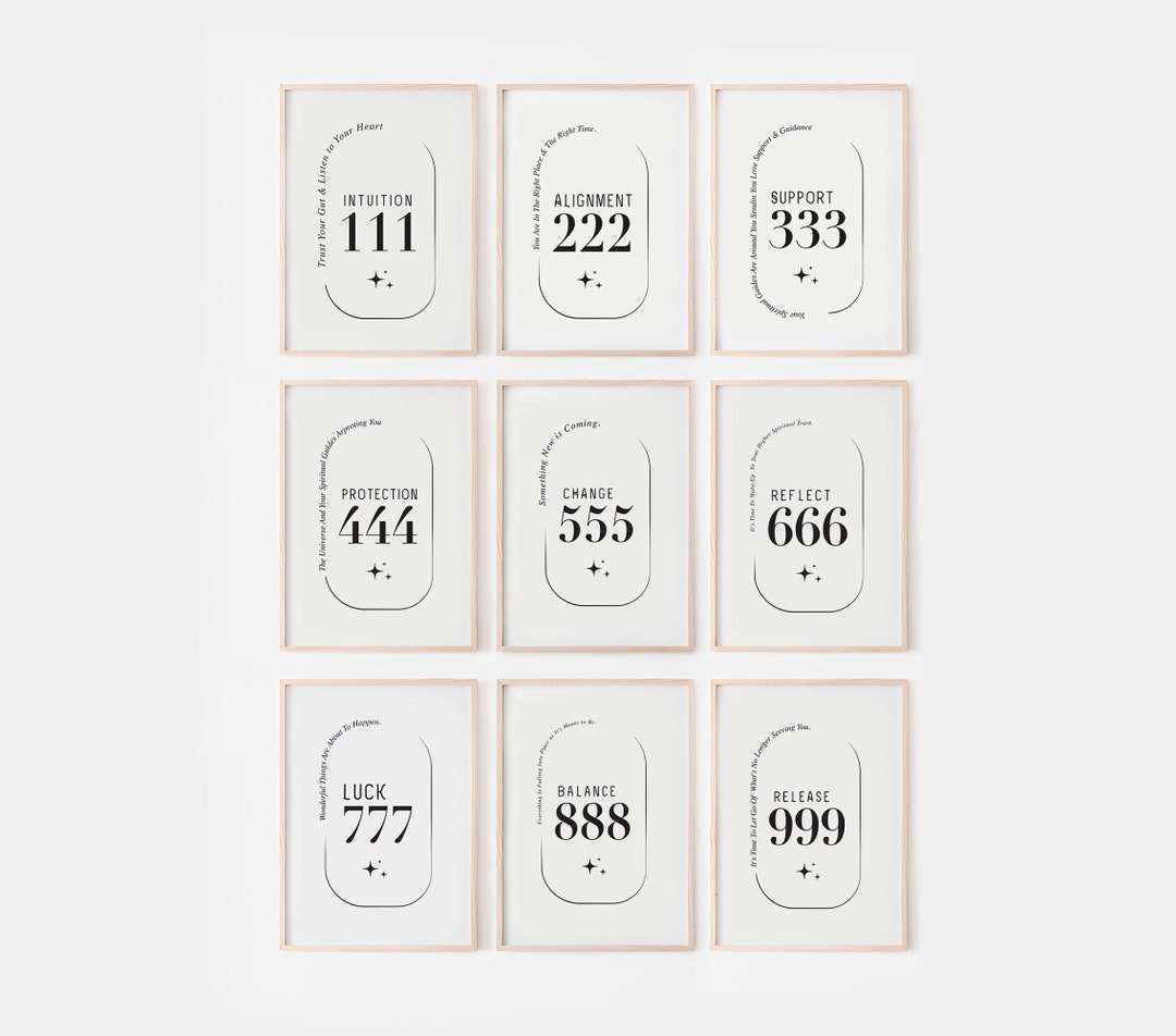 Angel Number Posters, Set of 9, Instant Download Poster,lucky Poster ...