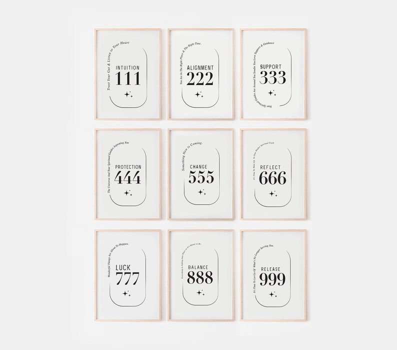 Angel Number Posters, Set of 9, Instant Download Poster,lucky Poster ...