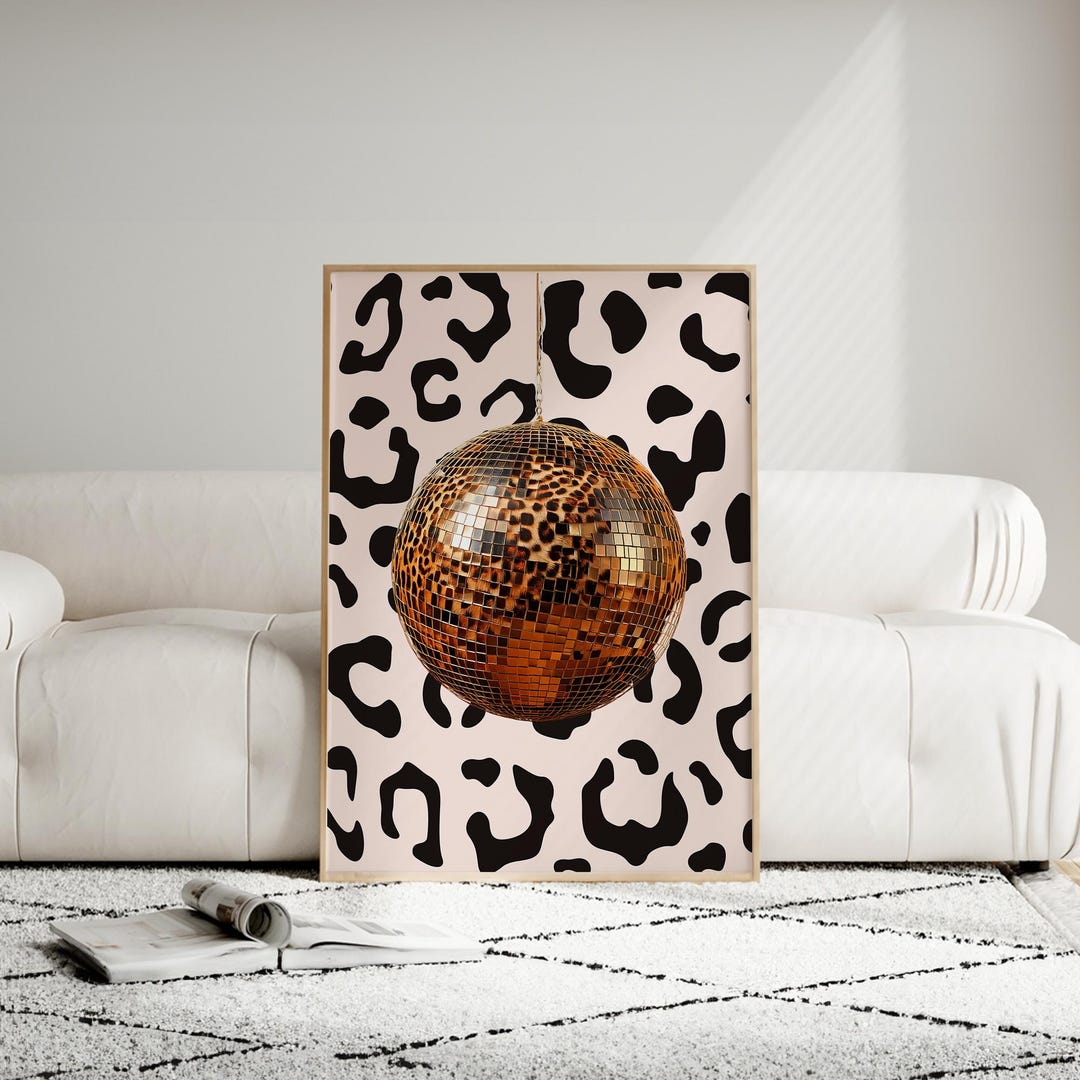 Leopard Disco Ball Print, Quirky Wall Art, Animal Print Party Poster ...